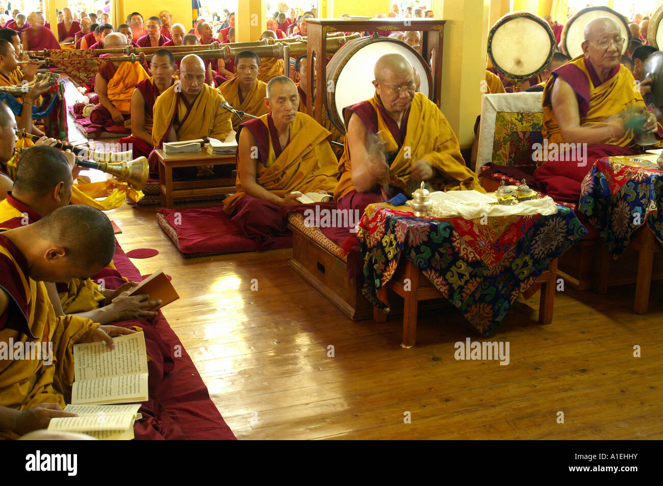 High rank priest gathering in Namgyal monastery, drum background ...