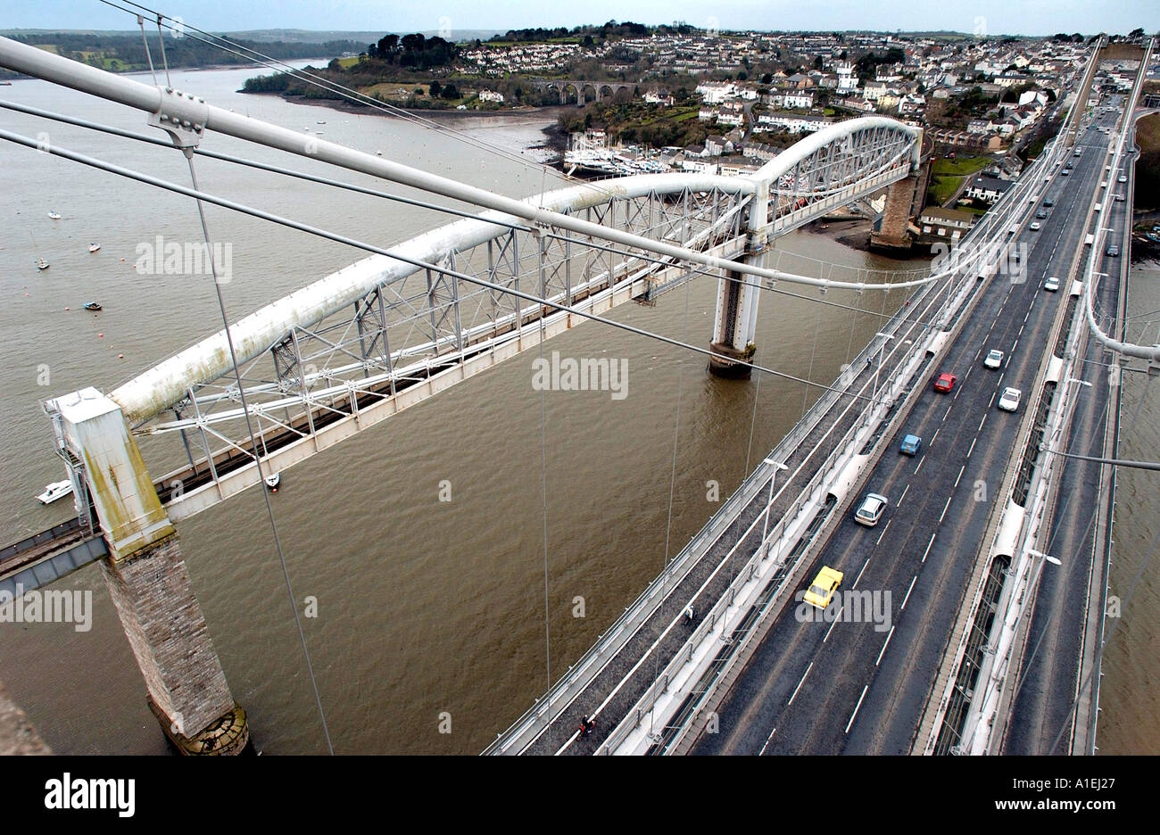 Royal Albert Bridge constructed in 1859 over the Tamar at Saltash ...