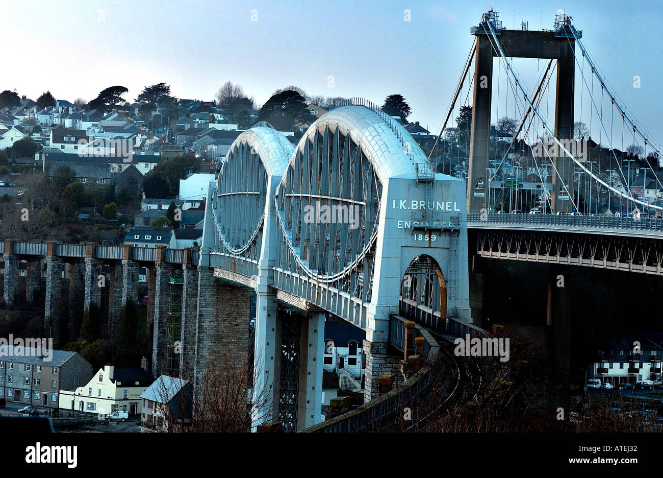 Royal Albert Bridge over the Tamar at Saltash Cornwall UK Stock Photo ...