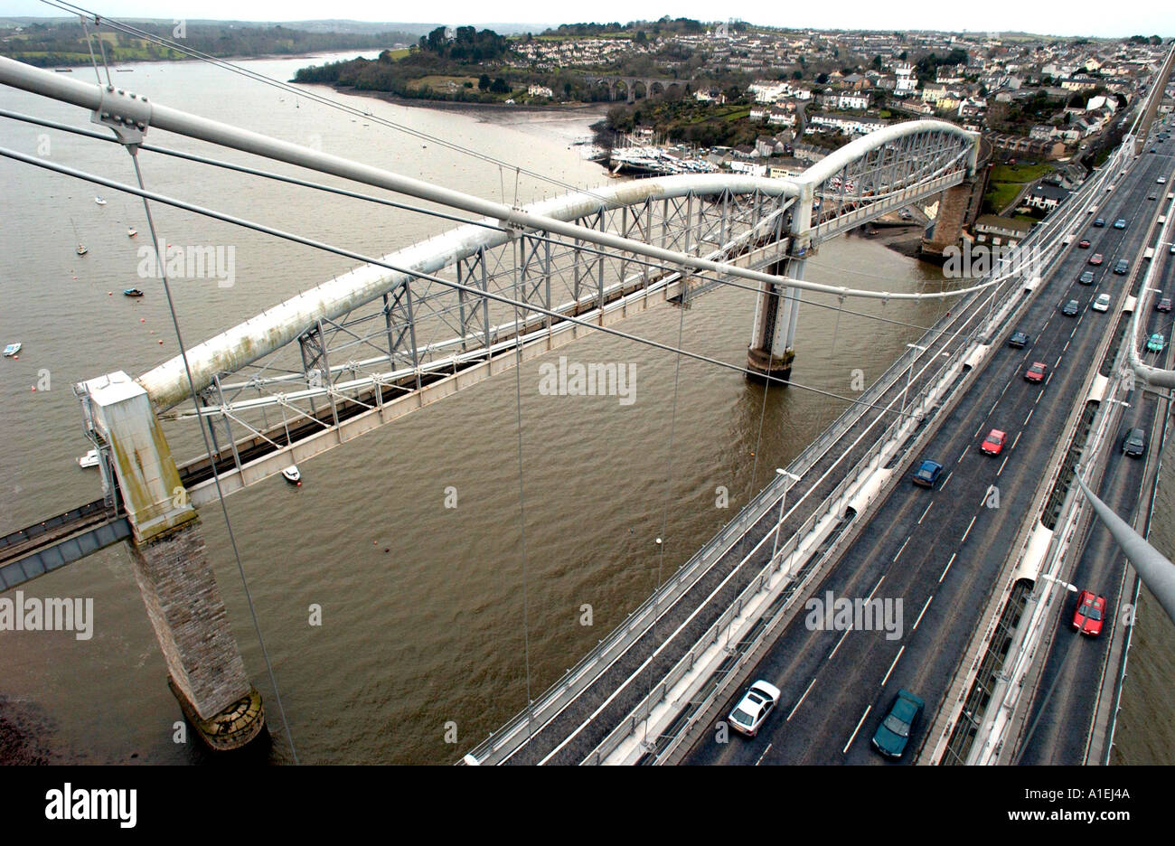 Royal Albert Bridge over the Tamar at Saltash Cornwall UK Stock Photo ...