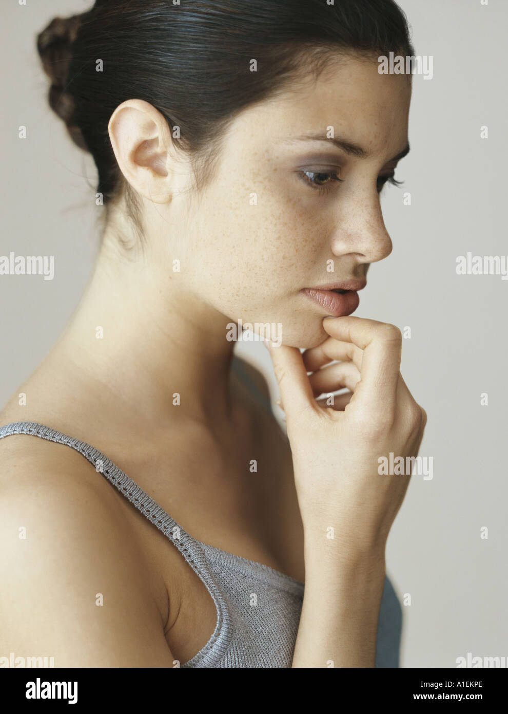 Woman Face Looking Down Profile High Resolution Stock Photography and ...