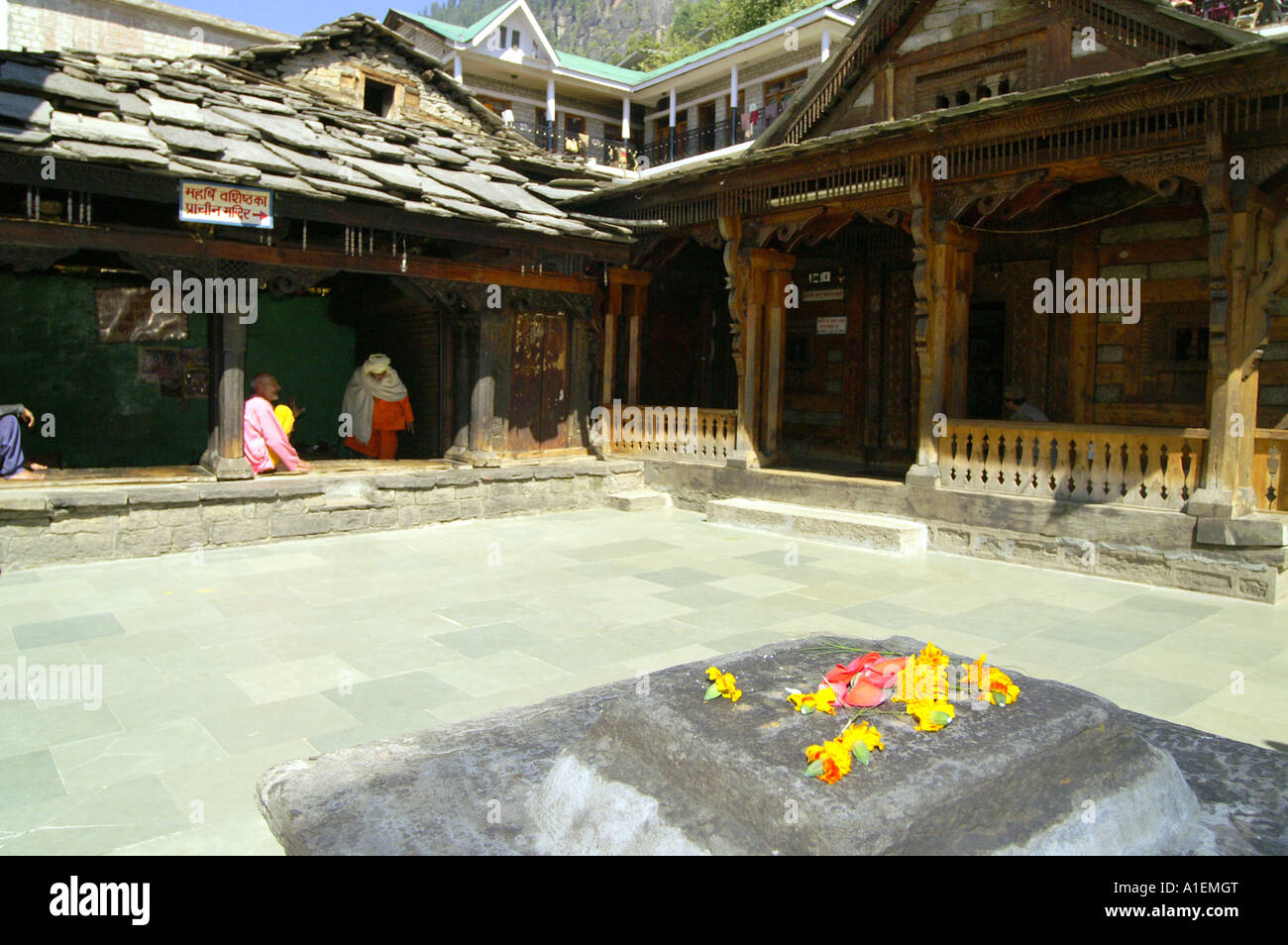 Hinduistic temple yard, Hot Springs Temple in Vashist village, Kullu ...