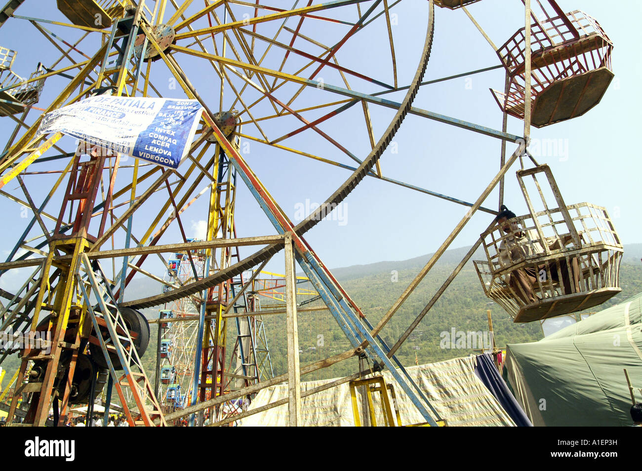 Indian merry go round giant wheel at Dussehra festival in Kullu, India ...