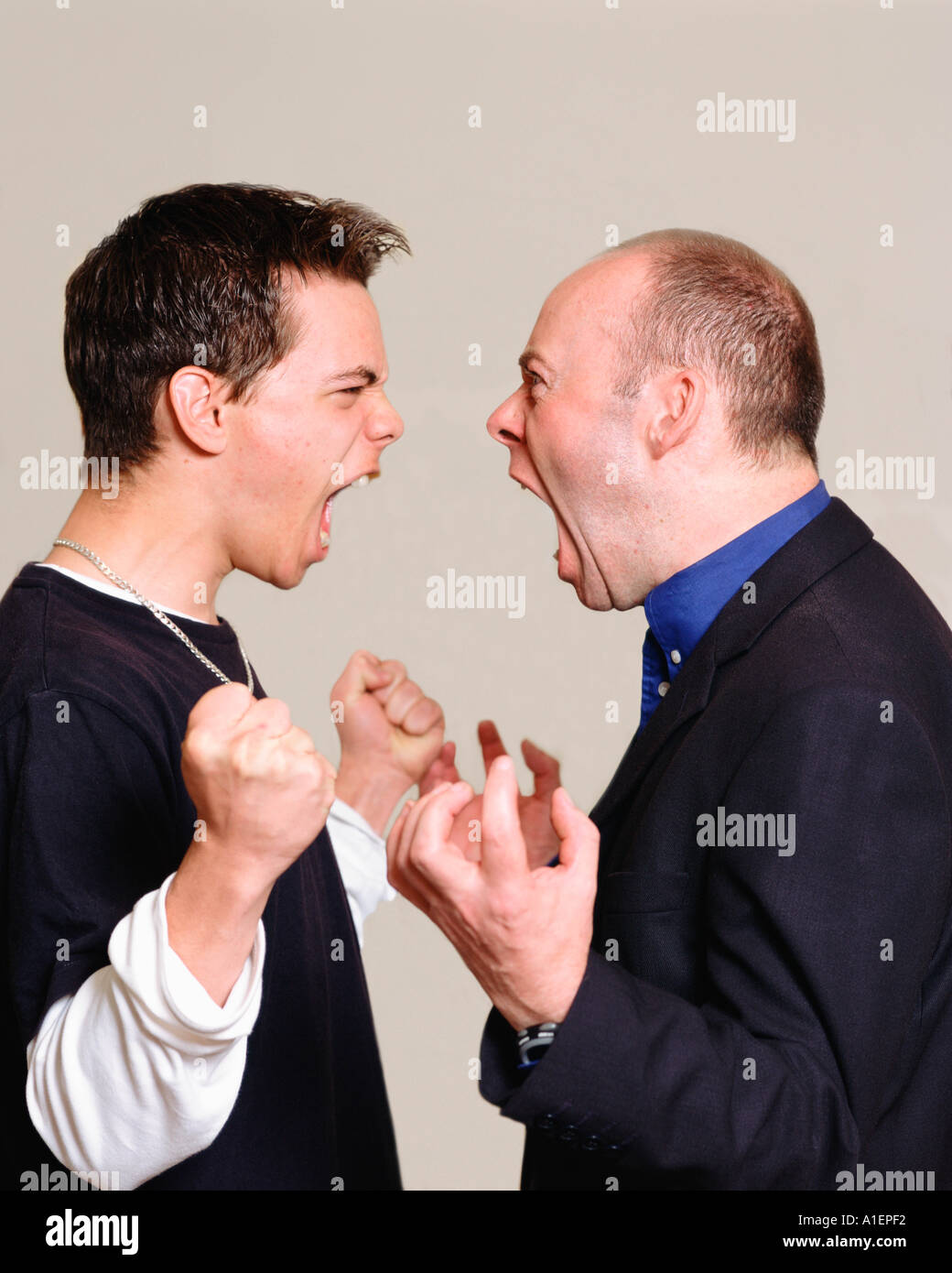 Father and son shouting Stock Photo - Alamy