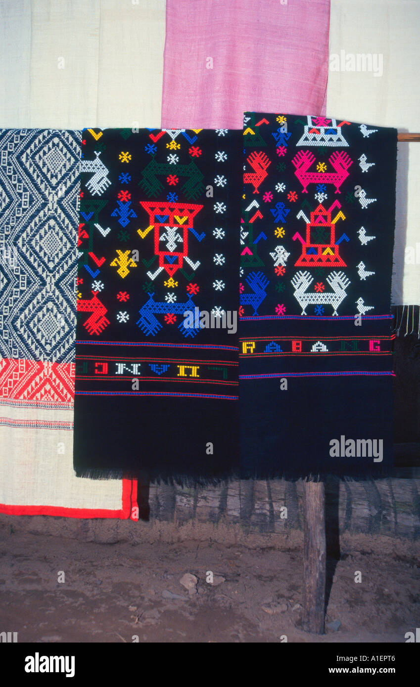 Traditional hand woven phaa nung sarong length fabrics, worn by Lao ...