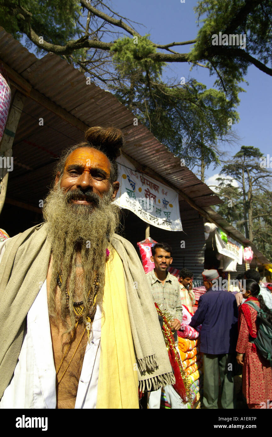 Dreadlocked beard and hair holy sadhu yogi man at Dussehra fair ...