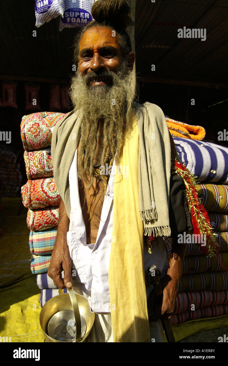 Dreadlocked beard and hair holy sadhu yogi man at Dussehra fair ...