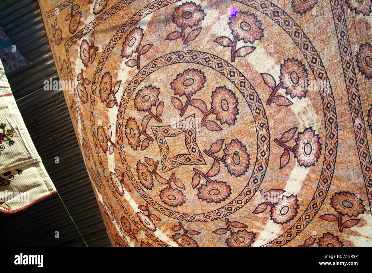 Hand painted linen on display at textile stall at Dussehra fair ...