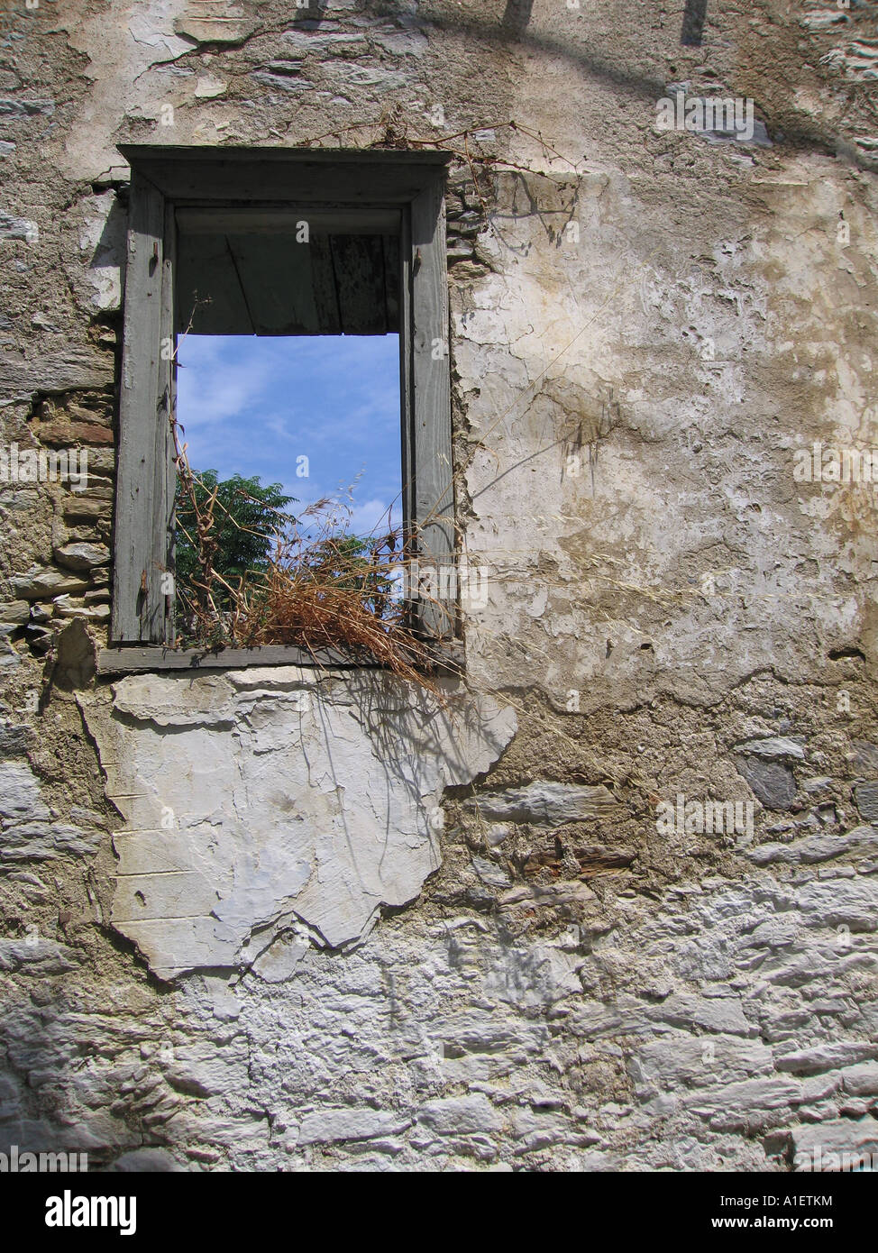 Old ruin with grass growing through window Alonissos Alonisos Stock ...
