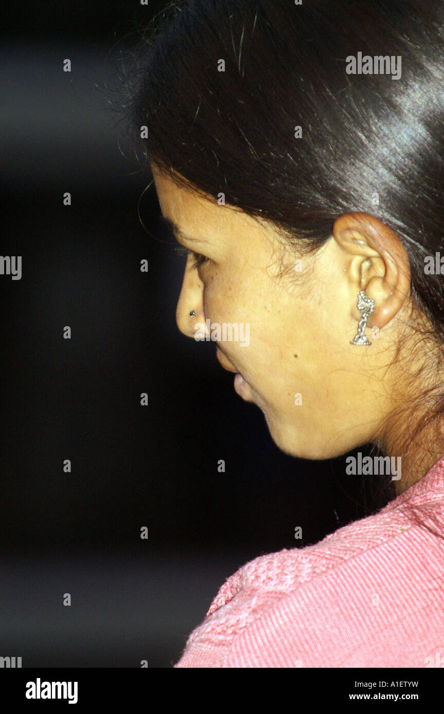 Portrait of young indian woman view from back left side Stock Photo - Alamy