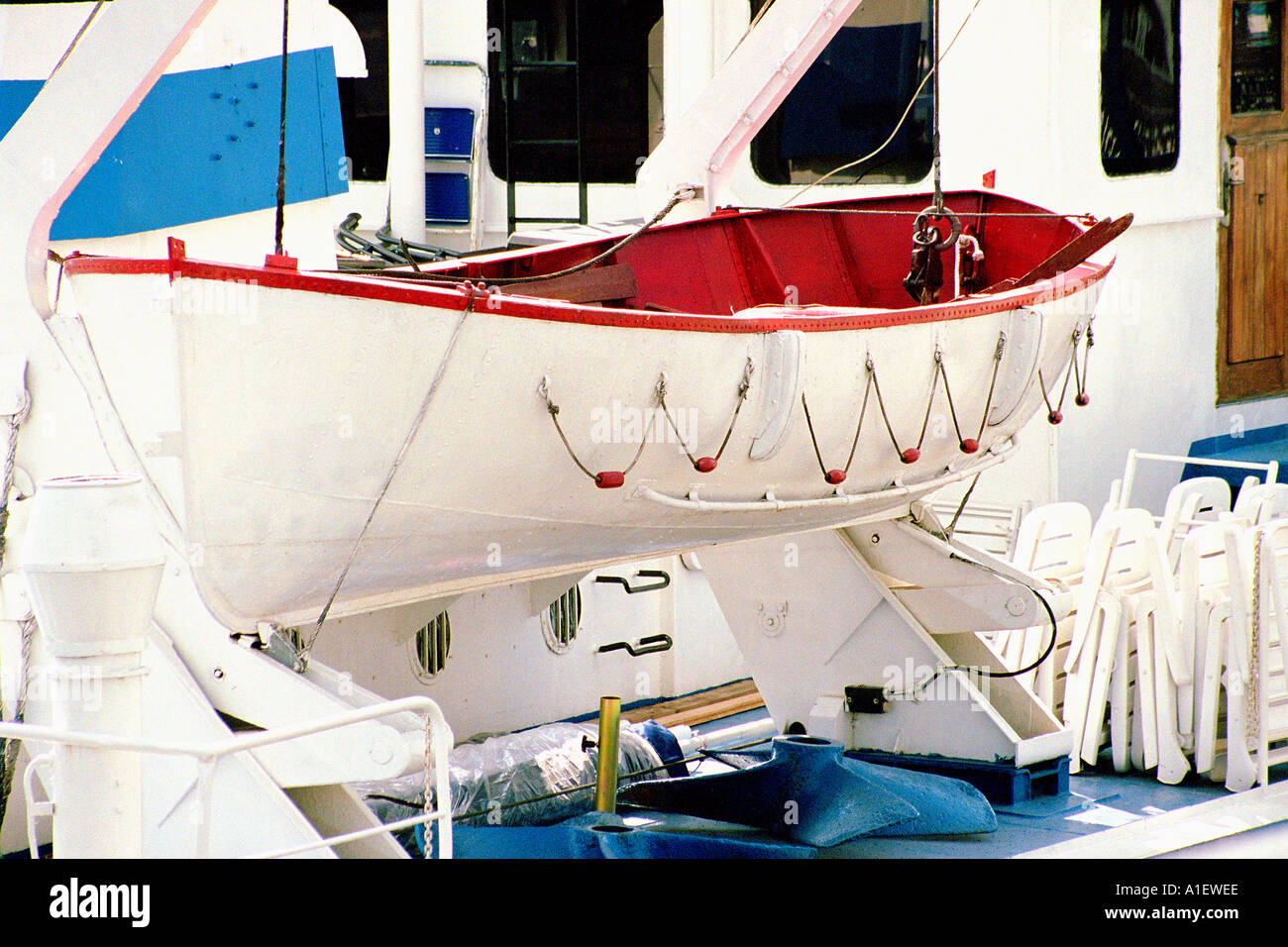 Small boat on ship Stock Photo - Alamy