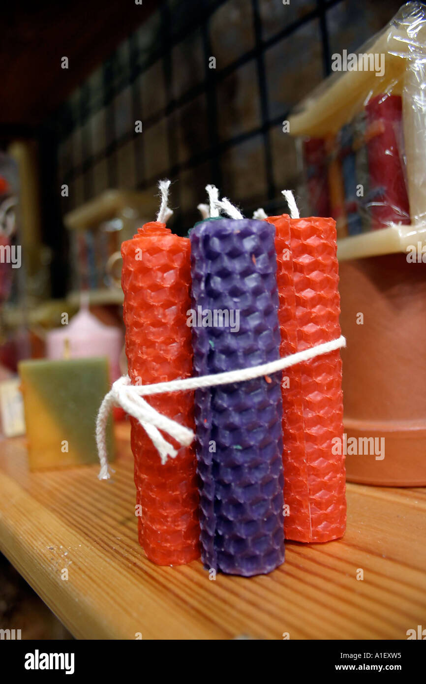 red and blue candles tied together Stock Photo - Alamy