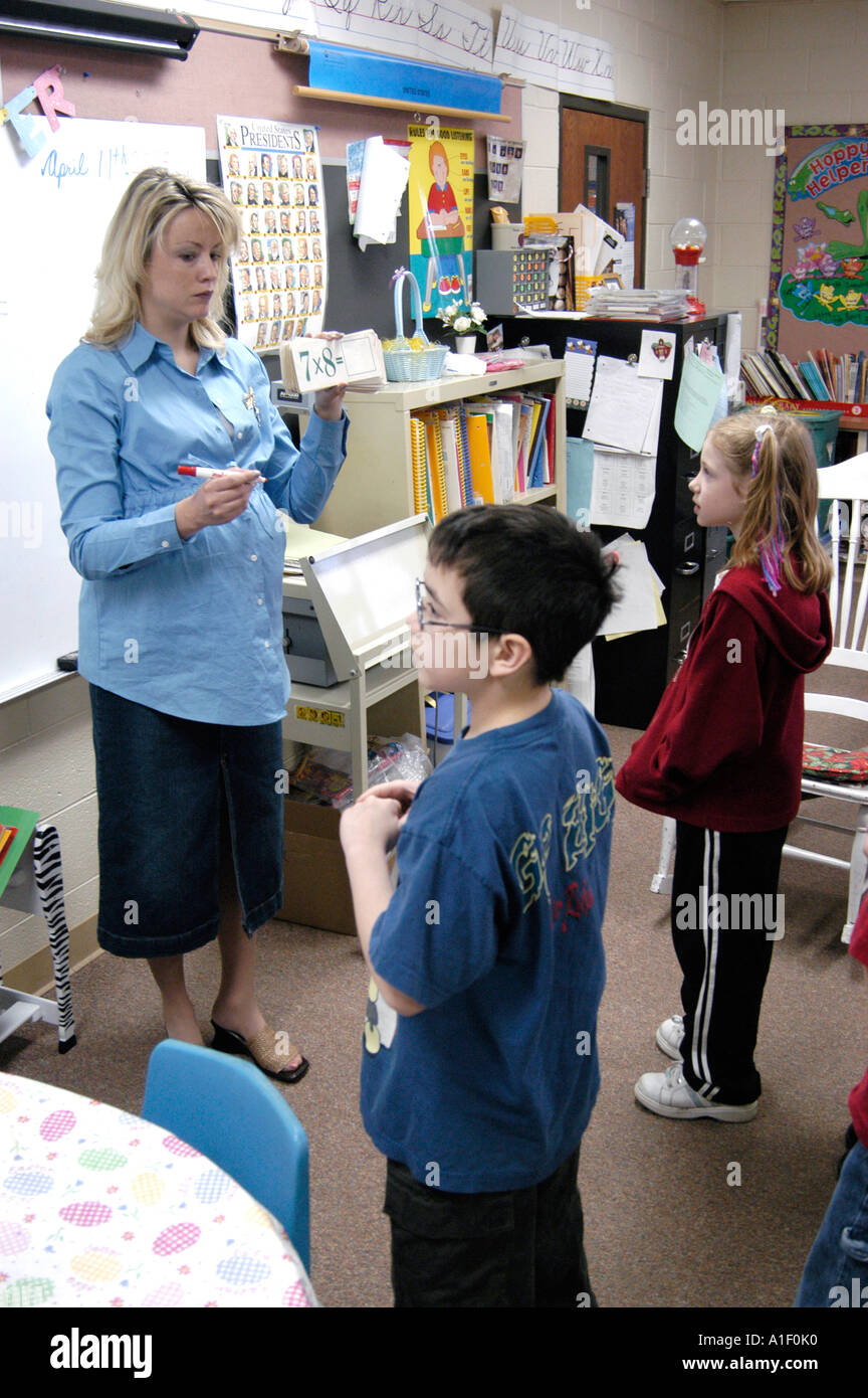 Pregnant woman teacher conducts lessons in her third grade classroom ... Pregnant woman teacher conducts lessons in her third grade classroom ...