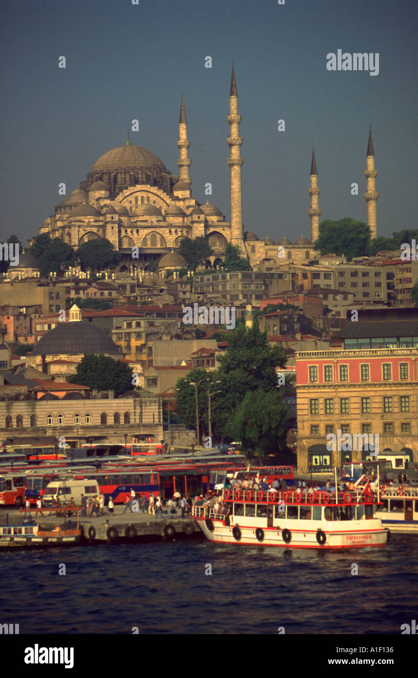 Ferry terminal with Suleymaniye Mosque in background Istanbul Turkey ...