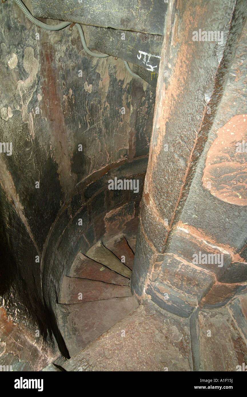 Interior and spiral stairway inside minar at Jama Masjid mosque, India ...