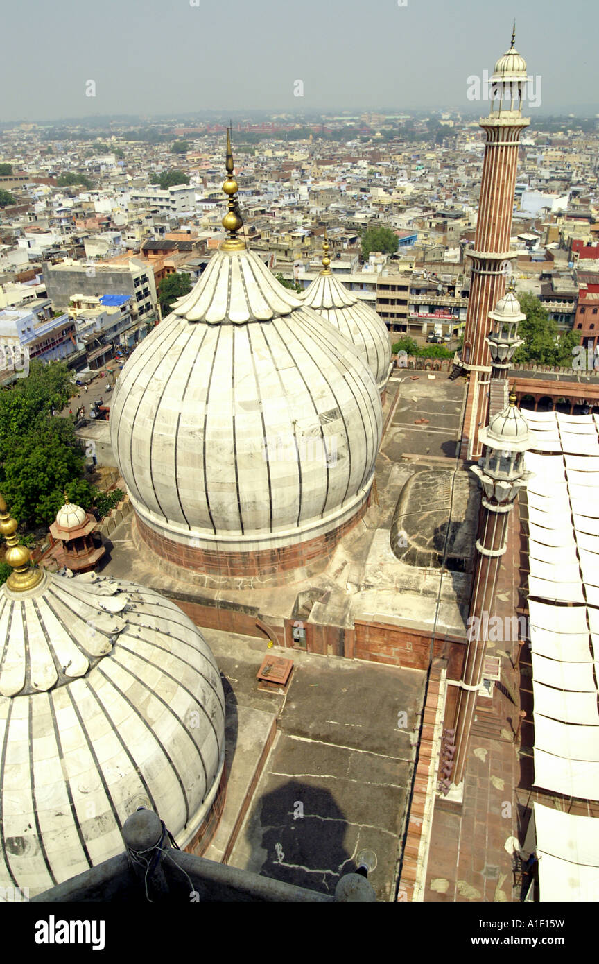 View of Old Delhi from Jama Masjid mosque minar, India, New Delhi Stock ...