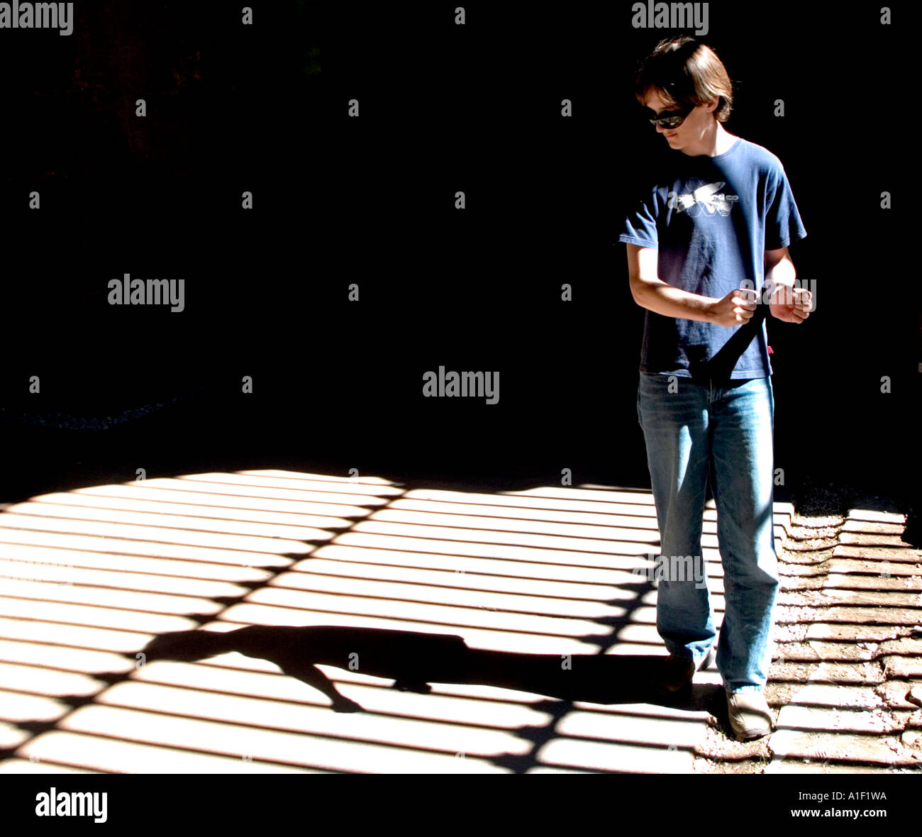 shadow gripping bars in jail Stock Photo - Alamy
