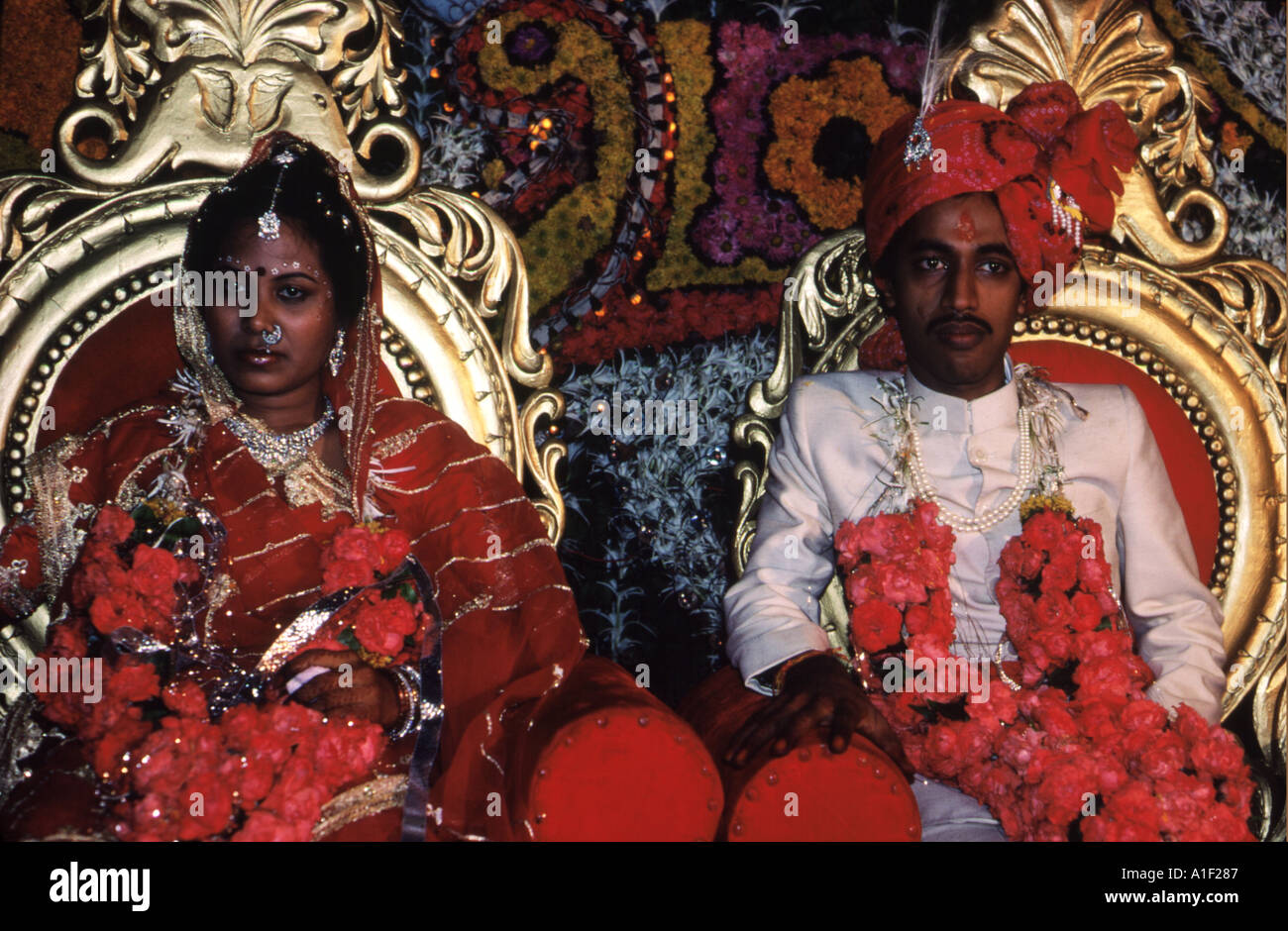 WEDDING COUPLE high class Hindu wedding in Mumbai India, 1974 Stock ...