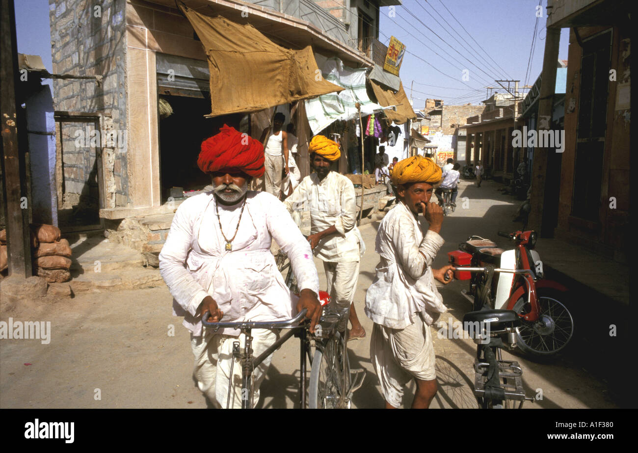 India Rajasthan Jodhpur three turban men bicycle Stock Photo - Alamy