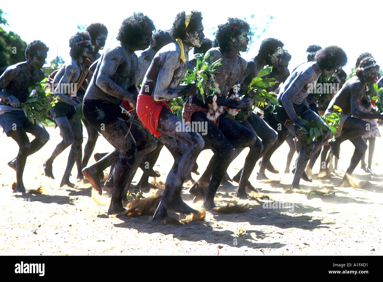 Aboriginal people from Ramingining taking part dancing with bare feet ...