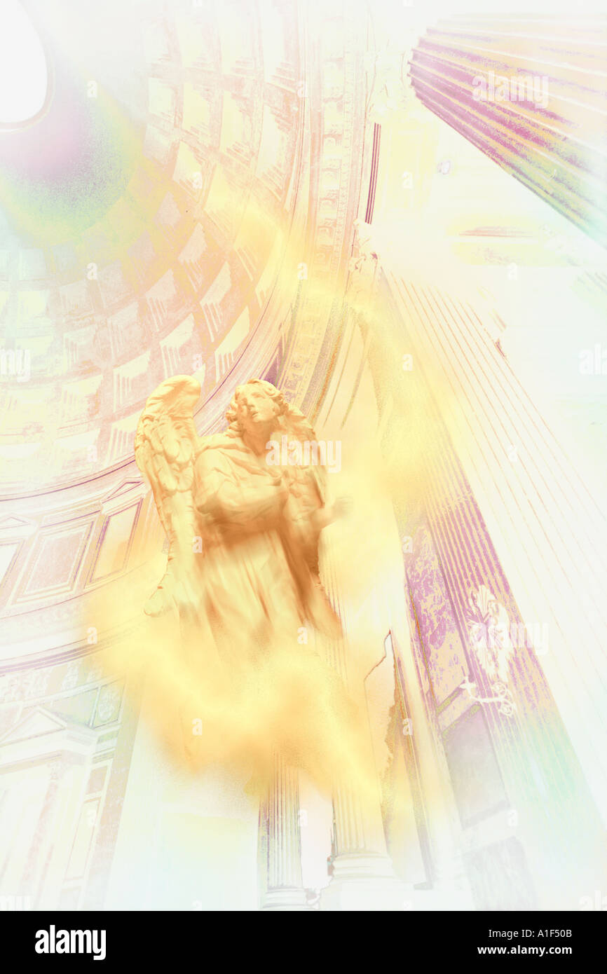 Flying gold angel figure in dome of church Stock Photo - Alamy