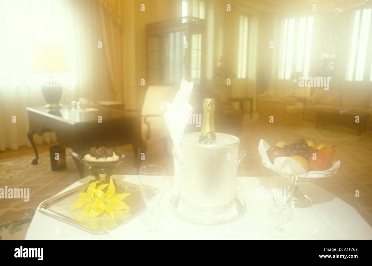 Luxury hotel suite with champagne Stock Photo - Alamy