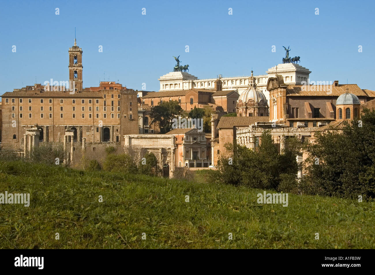 View toward the Capitoline hill or Mons Capitolinus, Campidoglio or ...
