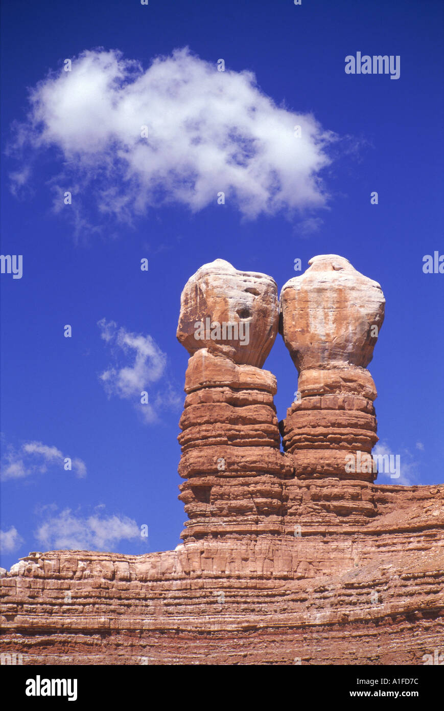 Rock formations caused by erosion and known as the Twin Rocks at Bluff ...