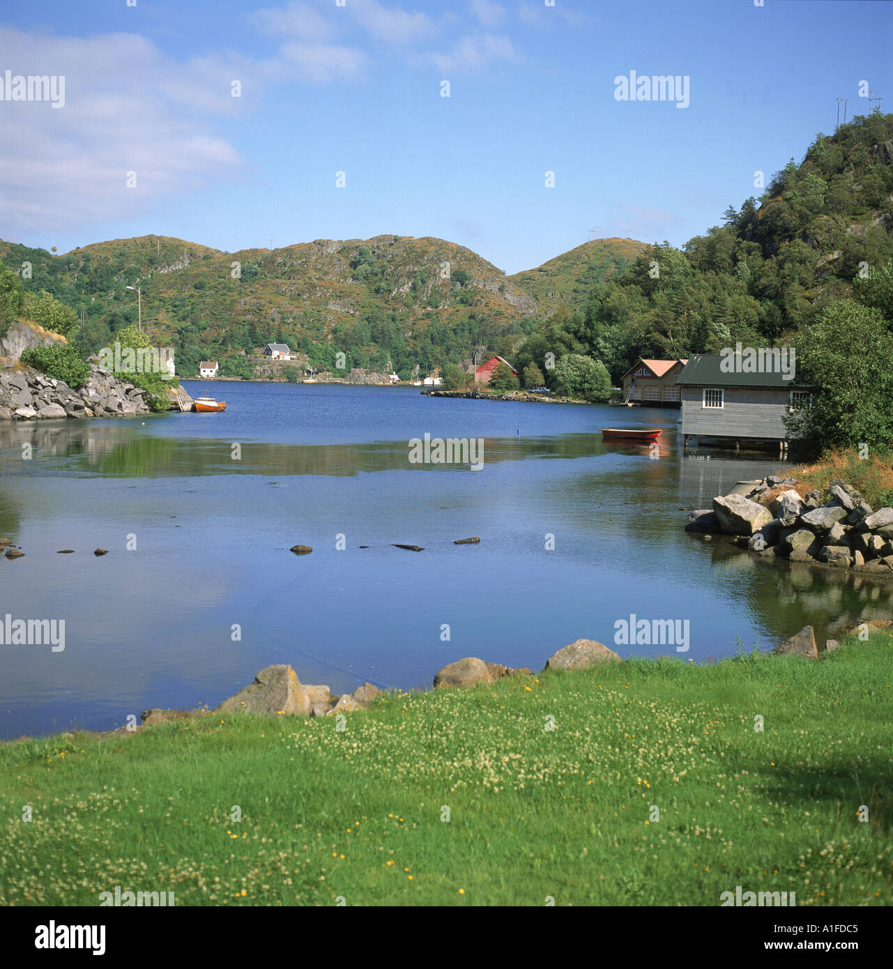 Small wooden houses on an inlet near Stavanger west Norway D Lomax ...