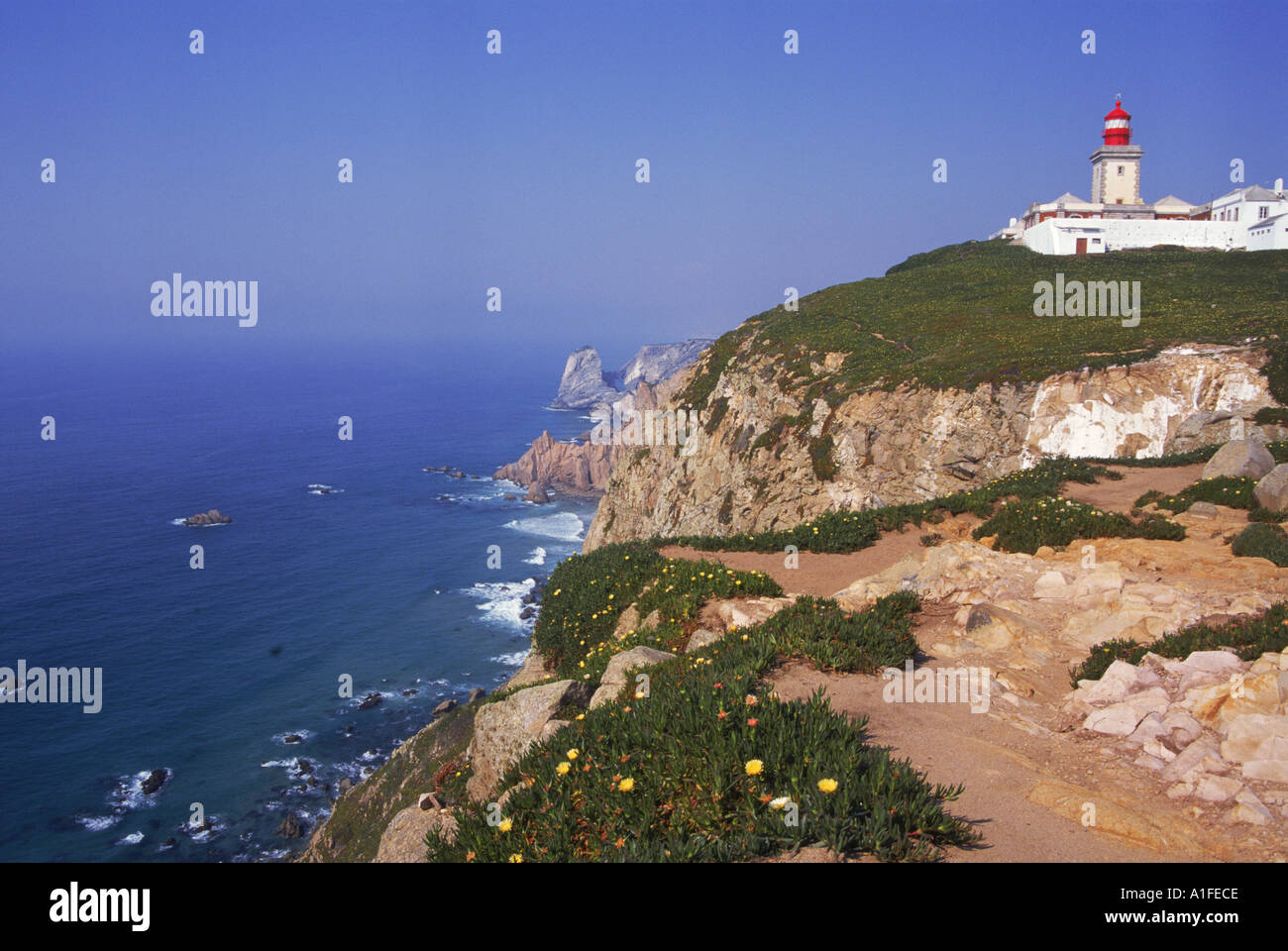 Lighthouse and coast at Cabo da Roca the most westerly point of ...