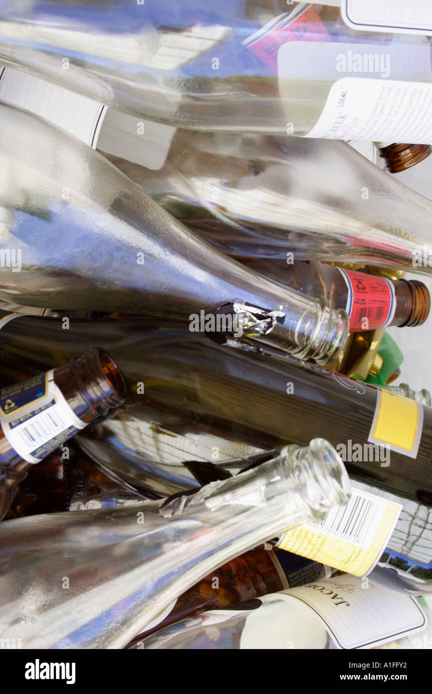 A COLLECTION OF EMPTY BEER AND WINE BOTTLES LEFT AFTER A PARTY Stock ...