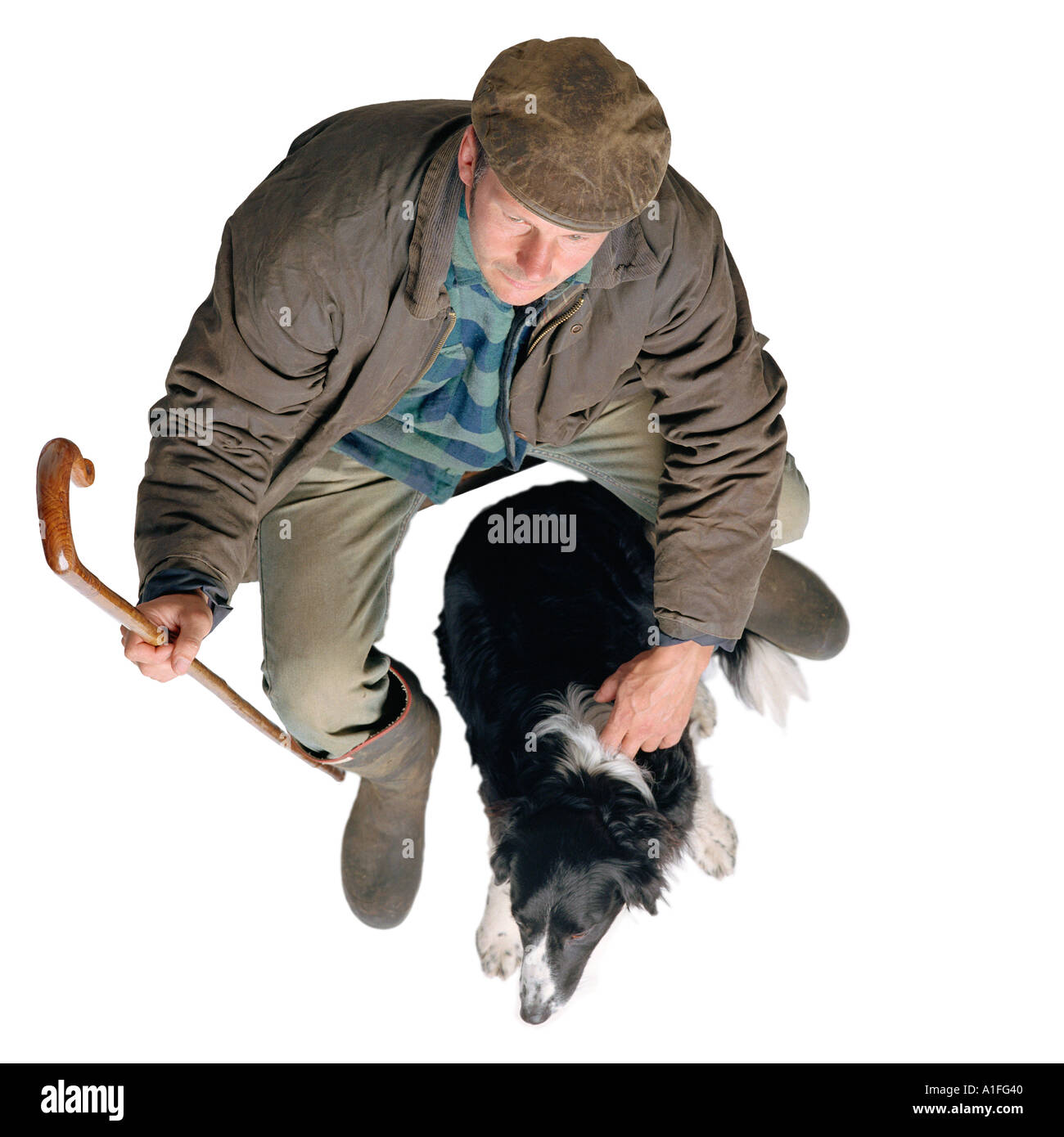 Man walking with sheepdog Cut Out Stock Images & Pictures - Alamy