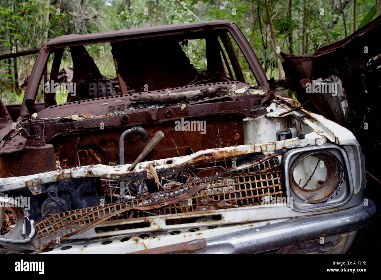 SMASHED RUSTY CAR DUMPED IN BUSH Stock Photo - Alamy