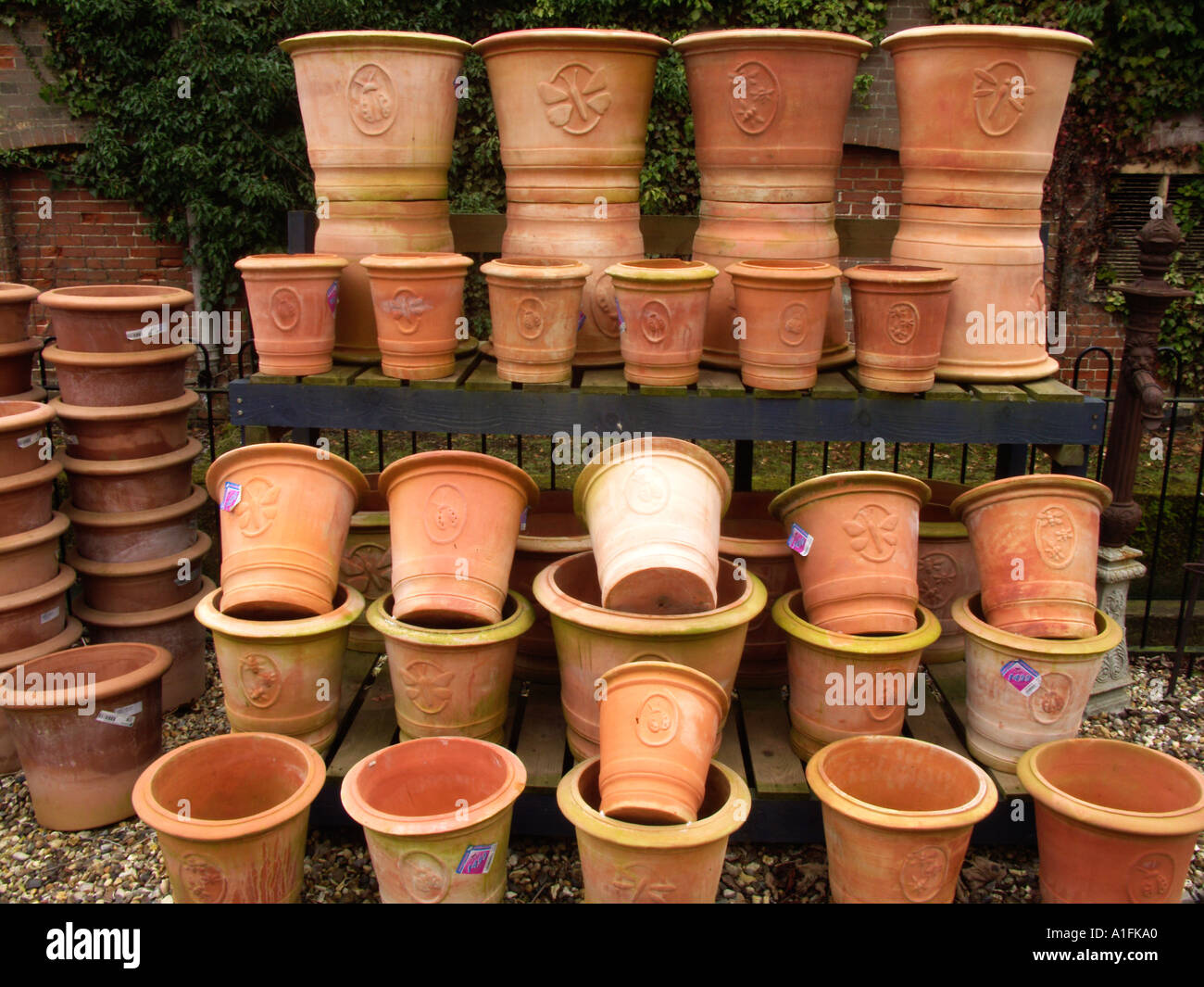 Red clay flower pots Stock Photo - Alamy