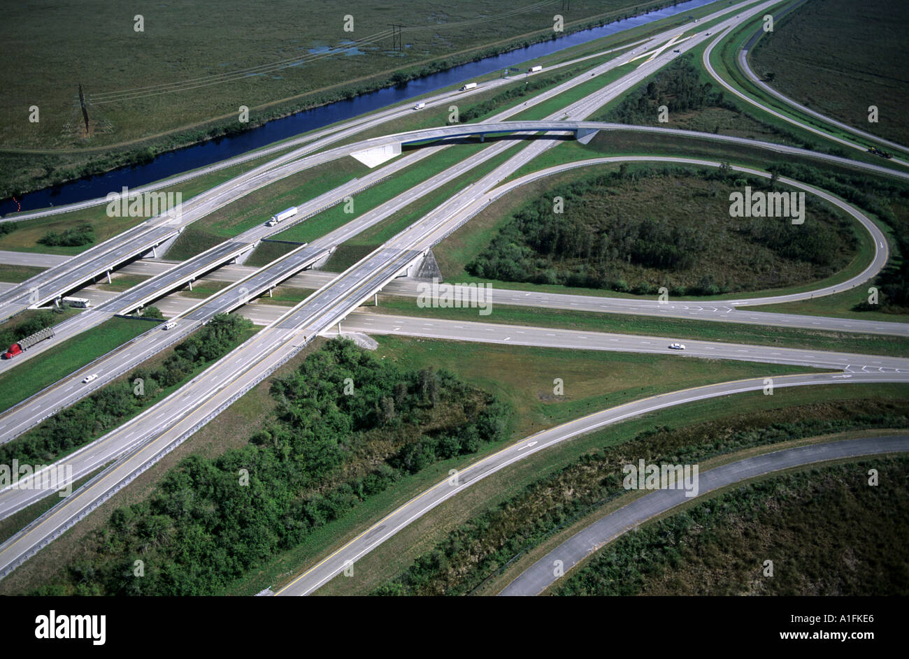 Aerial of U S 27 interchange on Interstate 75 alligator alley in ...