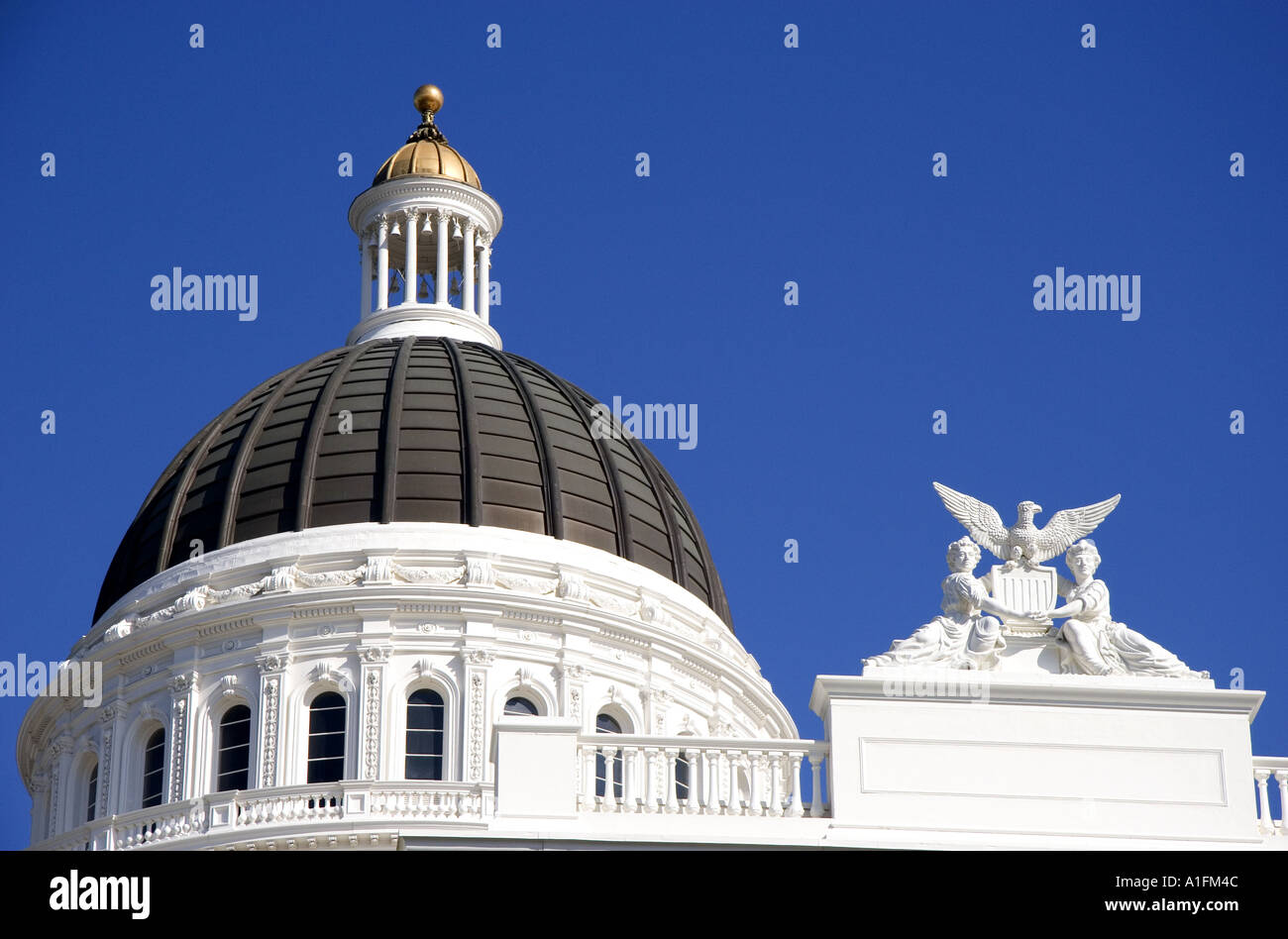 The dome and sculpture on top of the California state capitol building ...
