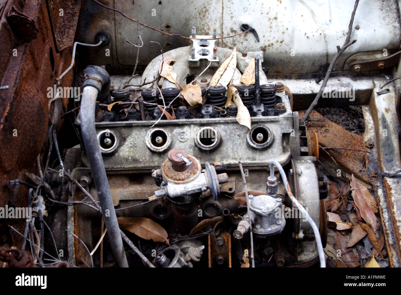 BURNT OUT SMASHED MOTOR VEHICLE DUMPED IN BUSH Stock Photo - Alamy