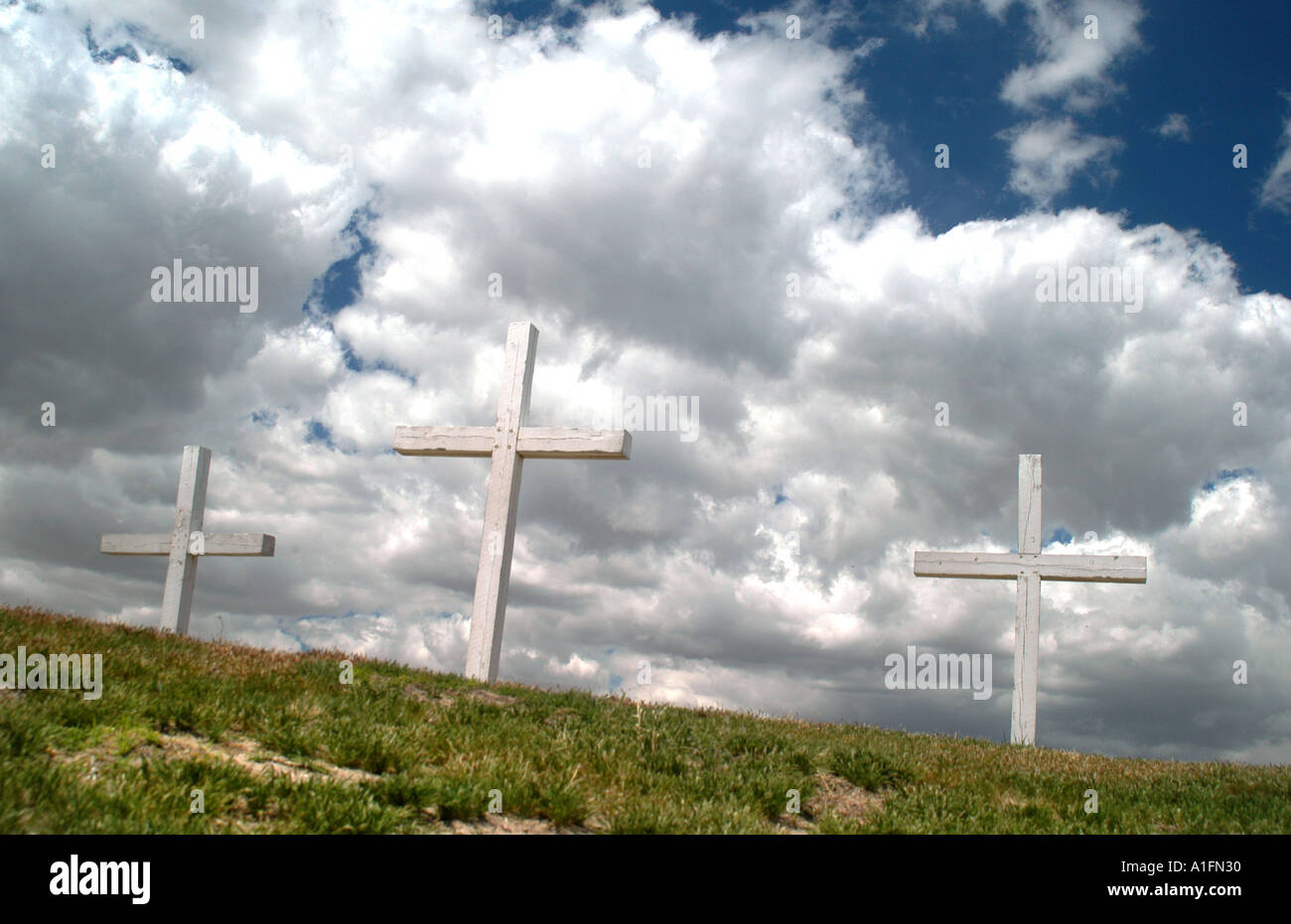 three crosses on a hill Stock Photo - Alamy