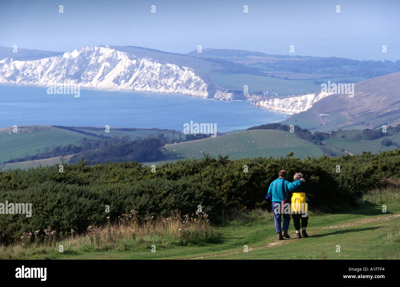 Walkers Tennyson Freshwater Bay trail Isle of Wight England UK Stock ...