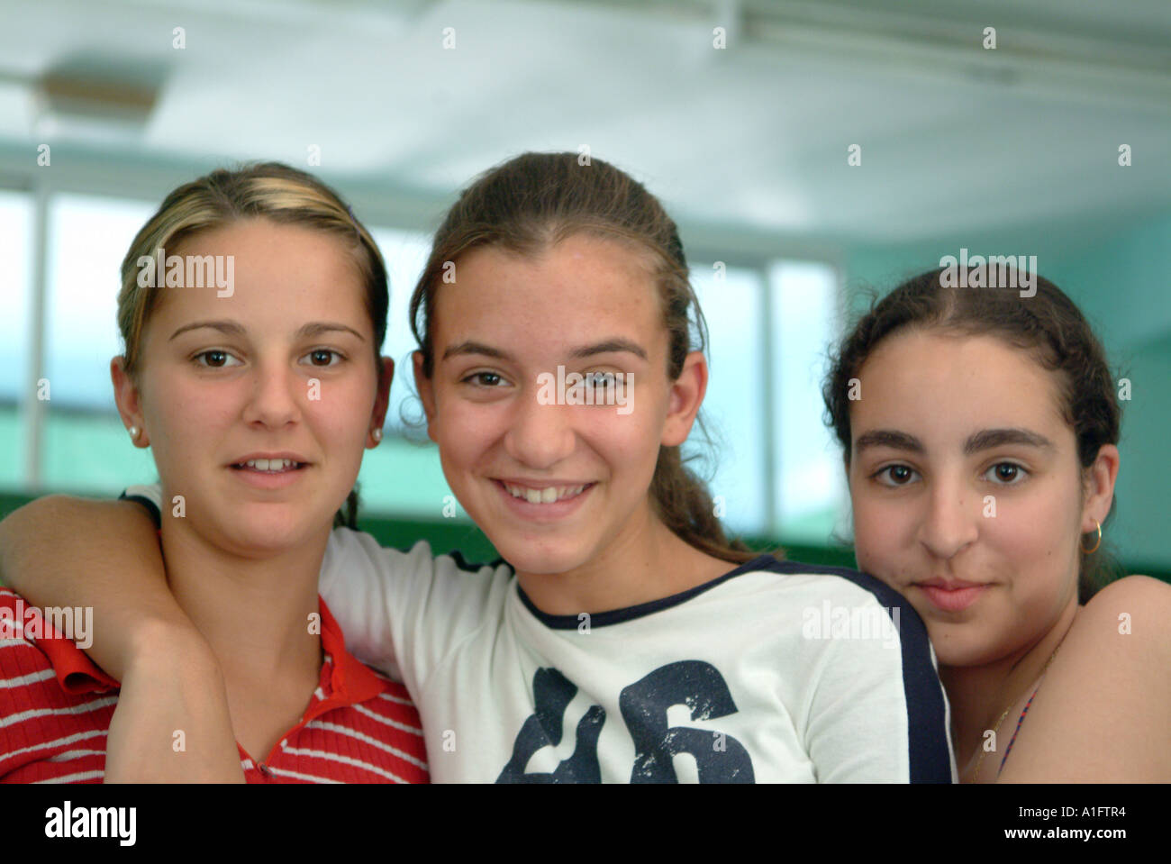 Spanish students posing at class room Stock Photo - Alamy