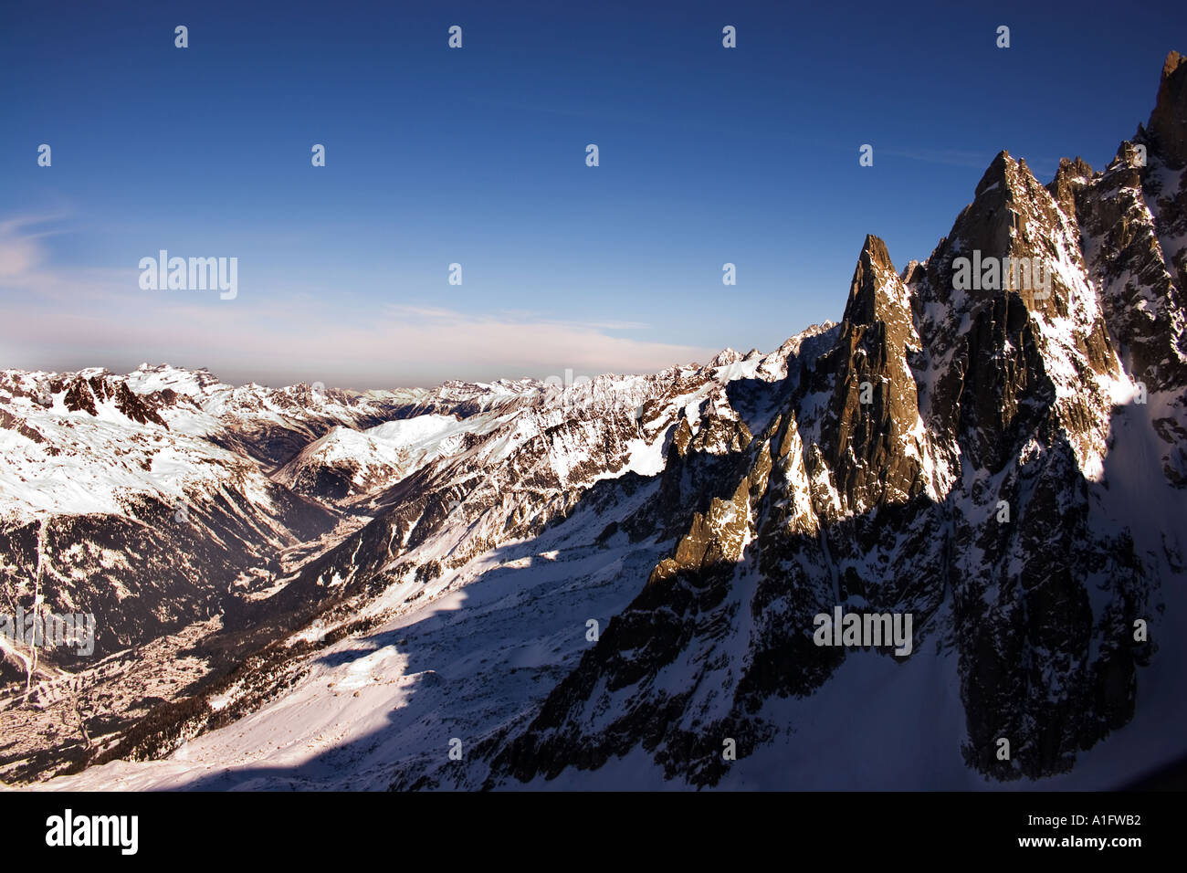 sun kissed tips of chamonix valley Stock Photo - Alamy