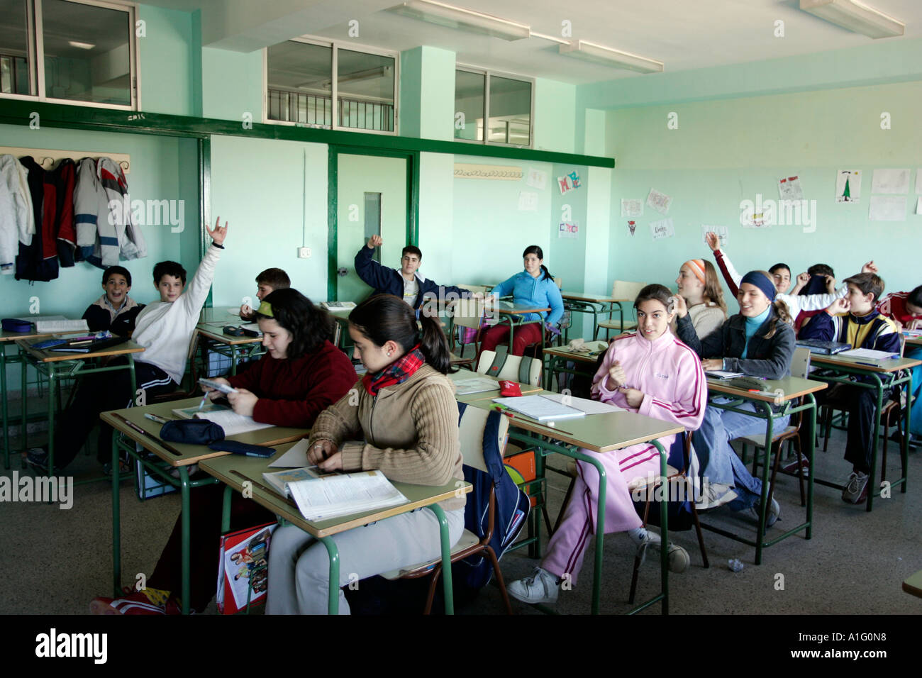Group of schoolboys in class-room, Spain Stock Photo - Alamy