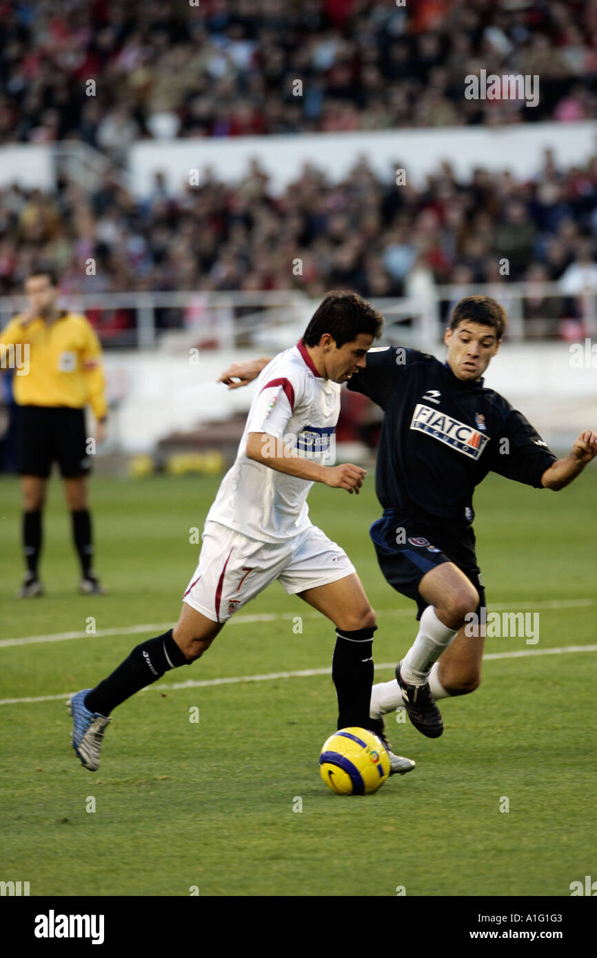 Javier Saviola, Argentinian forward of Sevilla FC, marked by a Real ...