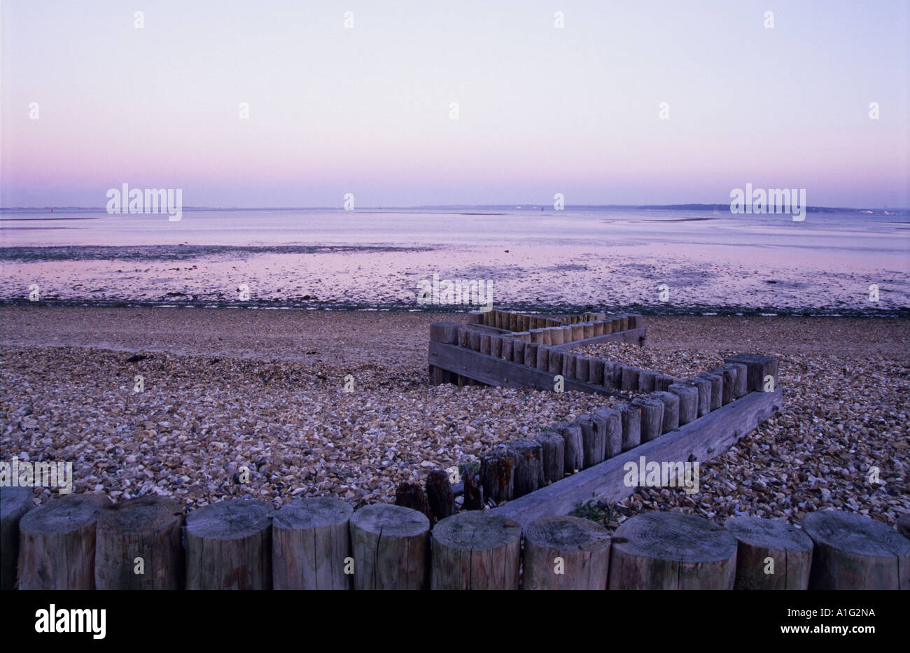 Calshot beach in Hampshire, at the edge on the New Forest National Park ...