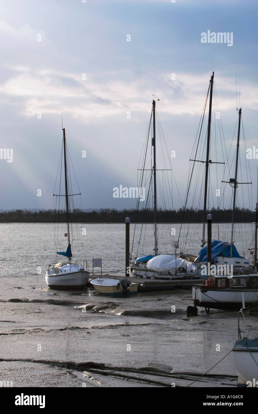 Sailboats in Heybridge Basin with cloudy sky England Stock Photo - Alamy