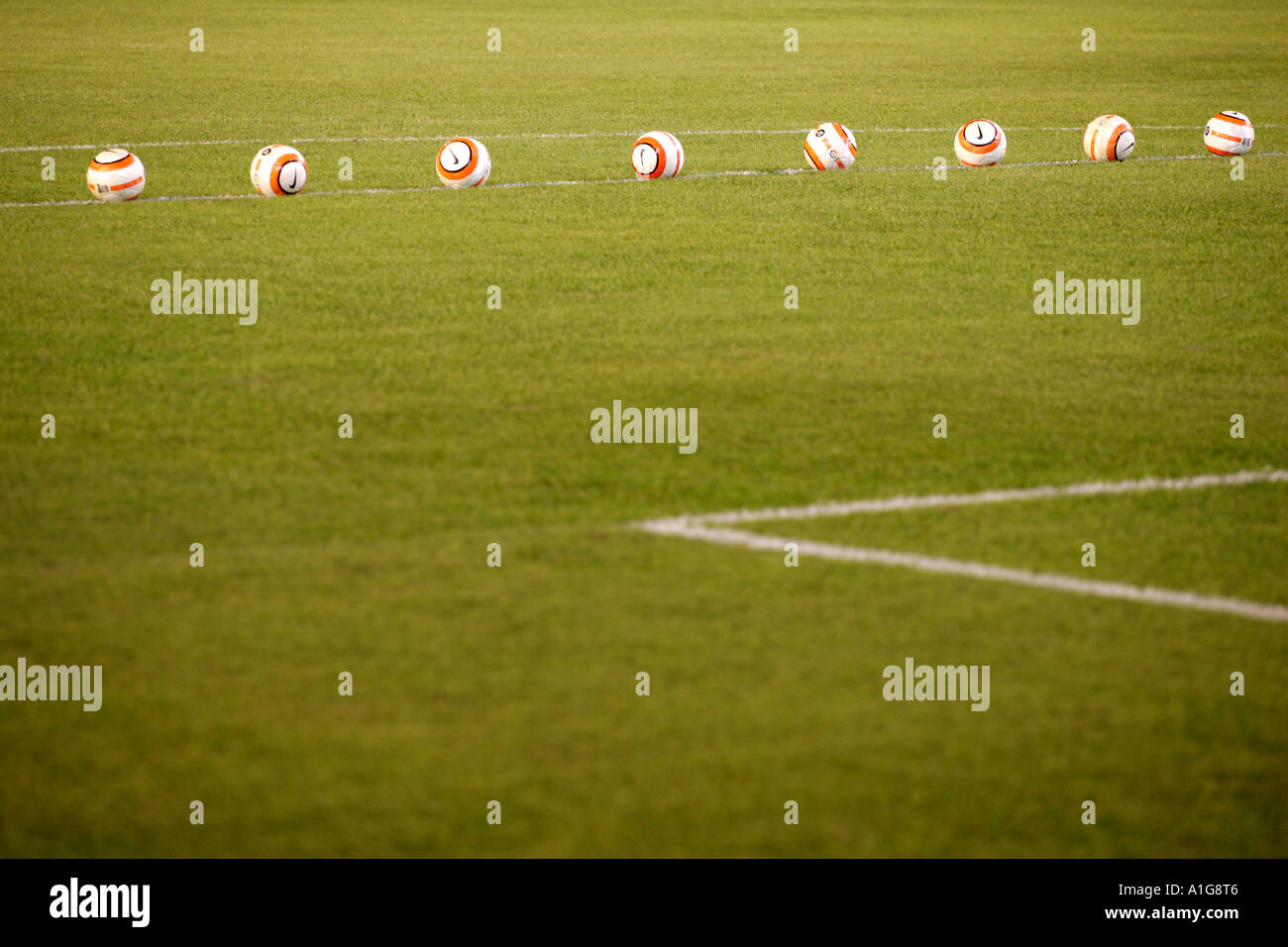 Row soccer balls pitch hi-res stock photography and images - Alamy