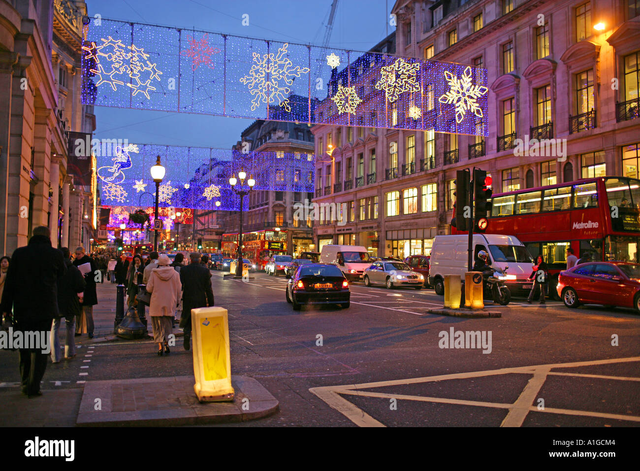 Christmas Lights at dusk Regent Street London December 2004 JMH1084 ...