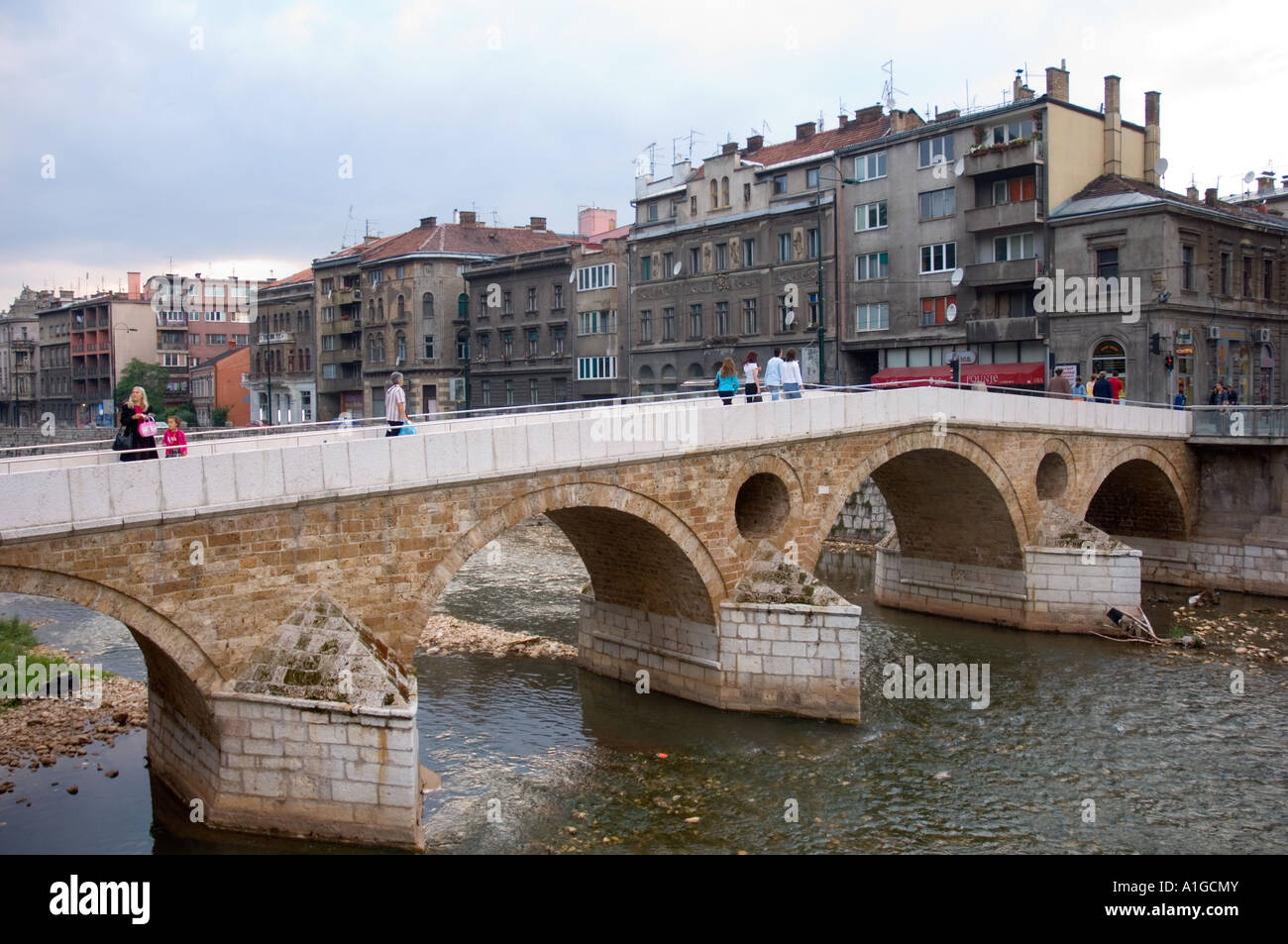 Latin Bridge over the river Miljacka where Archduke Franz Ferdinand was ...