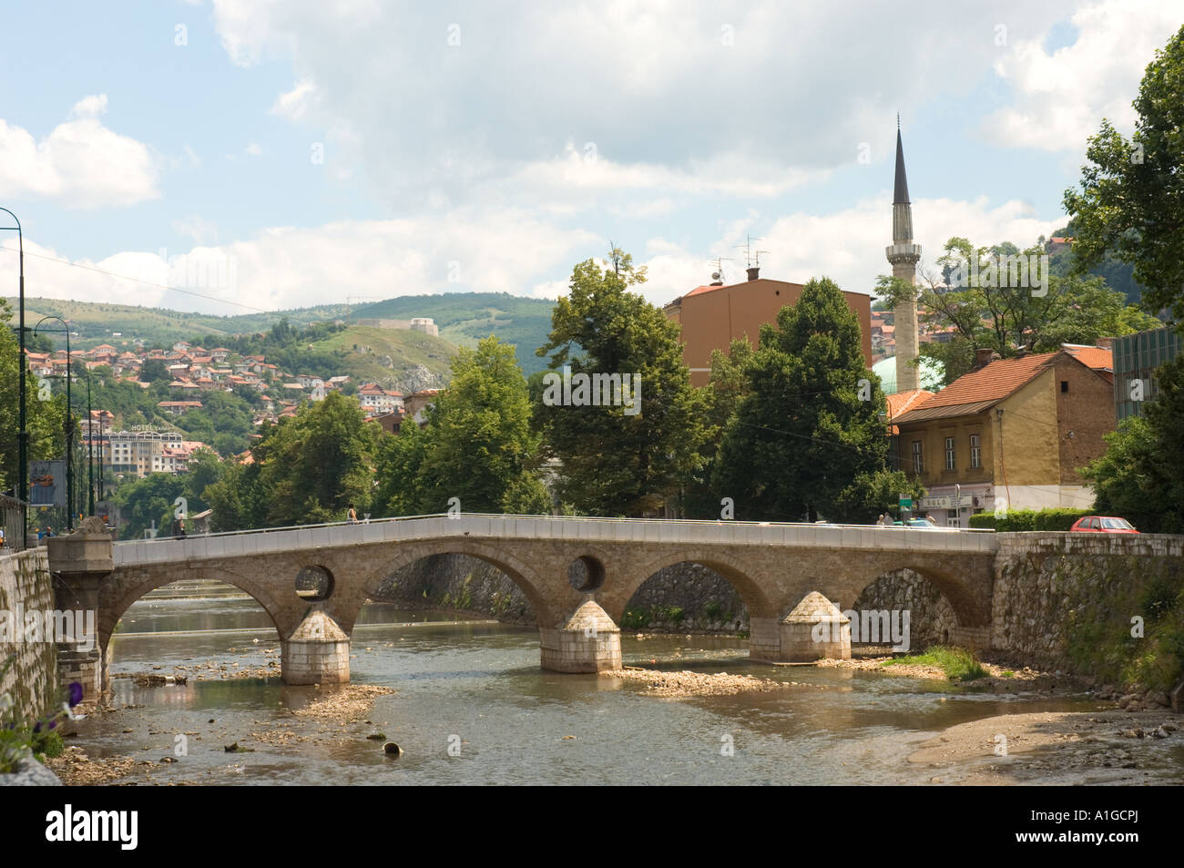 Latin Bridge over the river Miljacka where Archduke Franz Ferdinand was ...