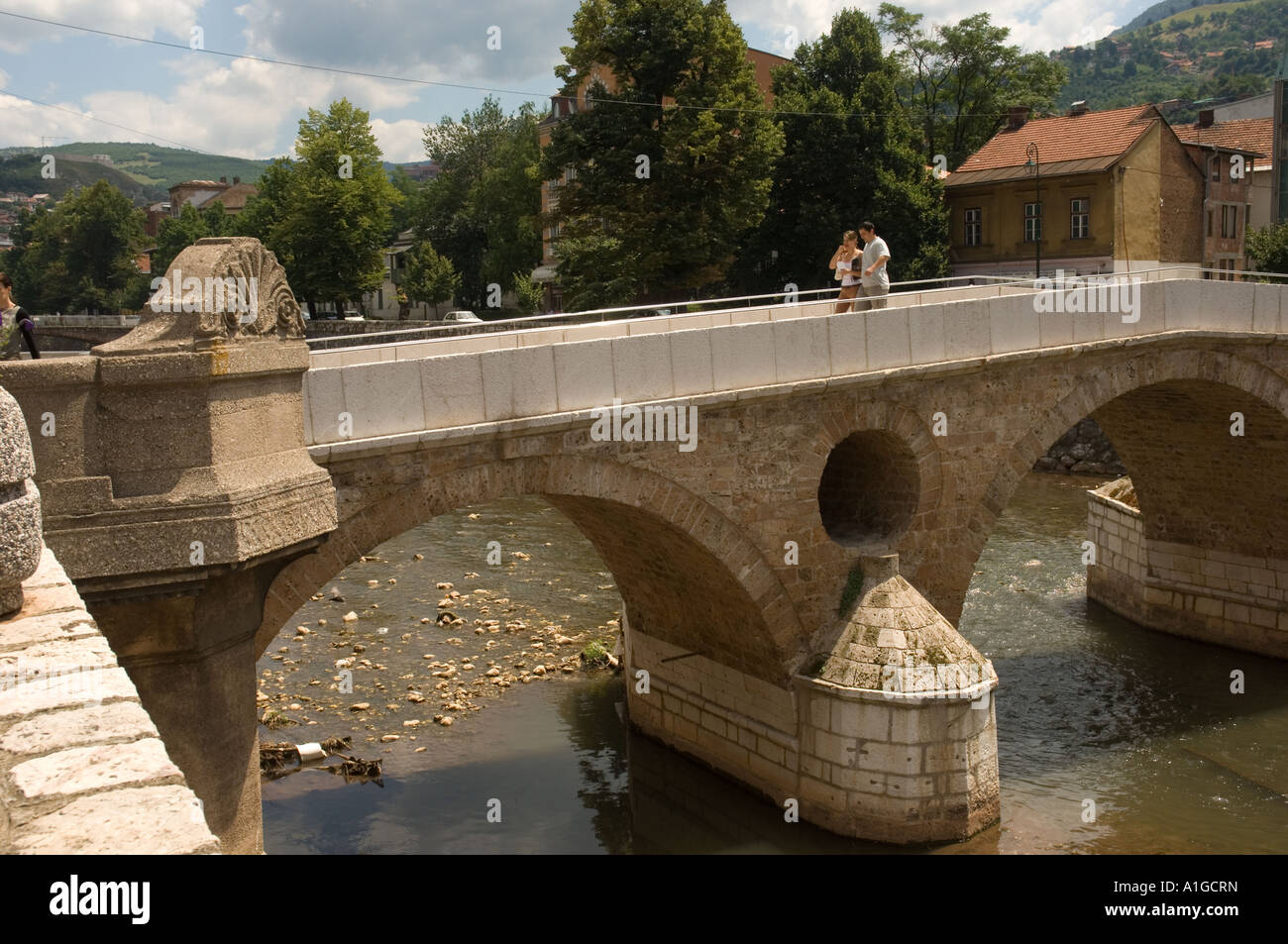 Latin Bridge over the river Miljacka where Archduke Franz Ferdinand was ...